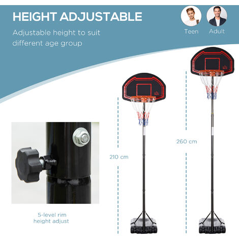 HOMCOM Outdoor Adjustable Basketball Hoop Stand w/ Wheels and Stable ...