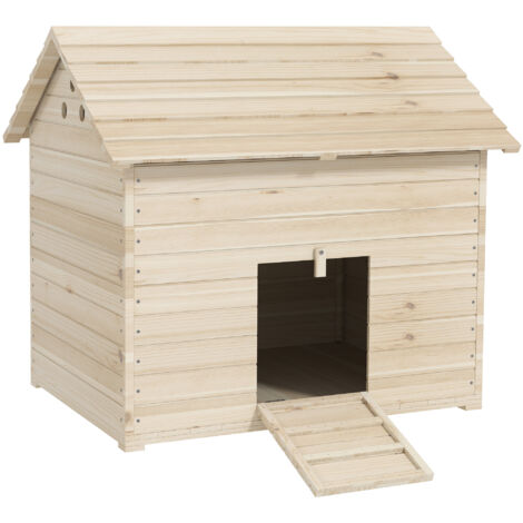 PawHut Wooden Duck House w/ Openable Roof, Raised Base, Air Holes - Natural