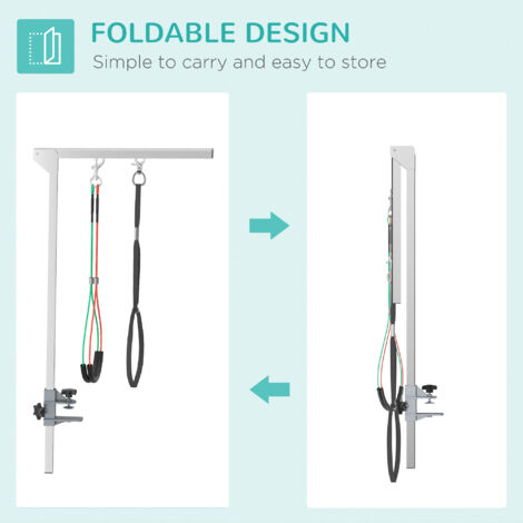 PawHut Adjustable Pet Grooming Arm w/ Clamp, Haunch Holders, Grooming Loop