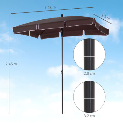Outsunny Aluminium Sun Umbrella Parasol Patio Rectangular 2M x 1.3M Brown