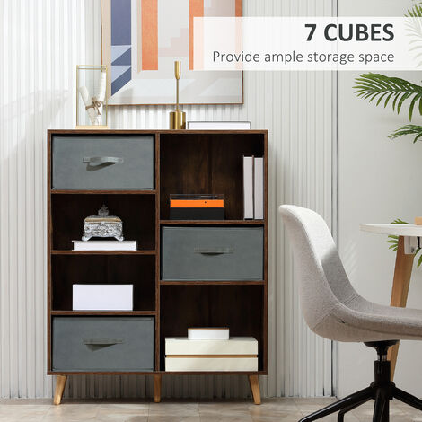 7 Cube Storage Cabinet Shelving Unit with 3 Fabric Drawers for Home ...