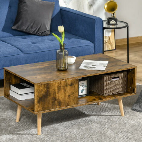 HOMCOM Coffee Table, Retro Cocktail Table W/ Storage Compartments ...