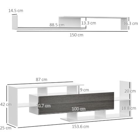 TV Unit Cabinet for TVs up to 65 Inches w/ Wall Shelf and Storage ...