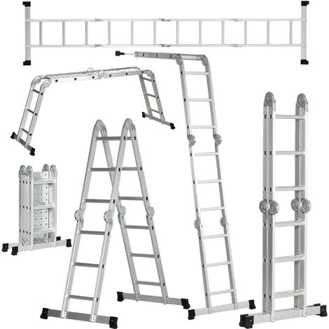 DURHAND 3.4M Multi Purpose Telescoping Ladder w/ 2 Safety Platforms, 12 ...