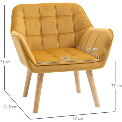 HOMCOM Luxe Velvet-Feel Accent Chair w/ Wide Arms Slanted Back Wood ...