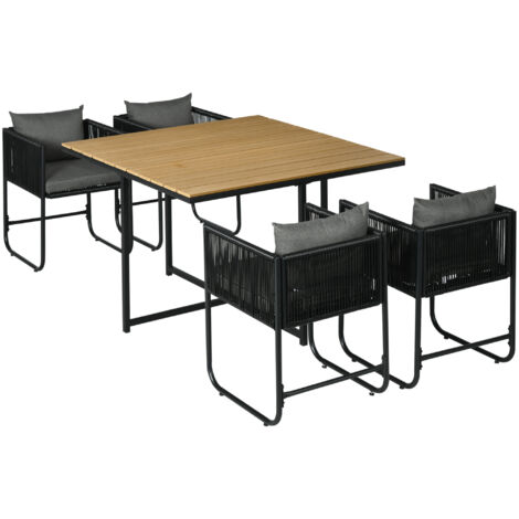 Outsunny Rattan Dining Set, Rattan Cube Dining Sets w/ Space-saving Design