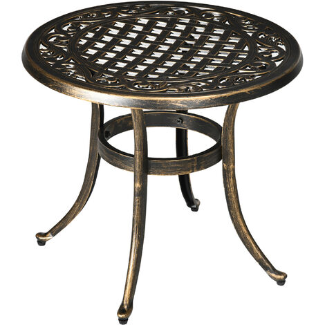 Outsunny 60cm Round Hollow Top Design Side Table with Cast Aluminum Frame