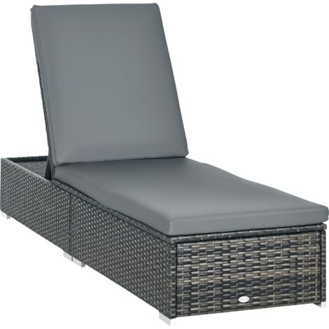 Outsunny Patio Rattan Chaise Lounge Garden Pool Wicker Sun Lounger ...