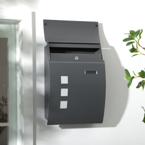 HOMCOM Weatherproof Wall Mounted Letter Box Post Box with Keys ...