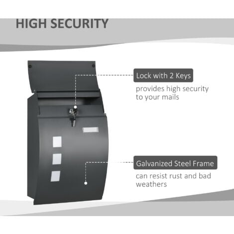 HOMCOM Weatherproof Wall Mounted Letter Box Post Box with Keys ...
