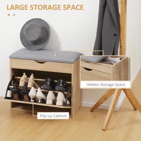 HOMCOM Entryway Shoe Bench with Cushion Storage Cabinet for Living Room ...