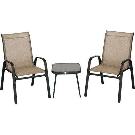 Outsunny 3 Pieces Outdoor Bistro Set, Patio Stackable Armchairs with ...