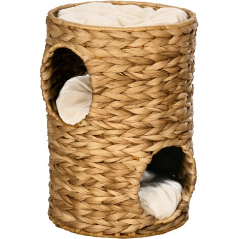 PawHut 47cm Cat Barrel Tree for Indoor Cats w/ Two Cat Houses, Cushion