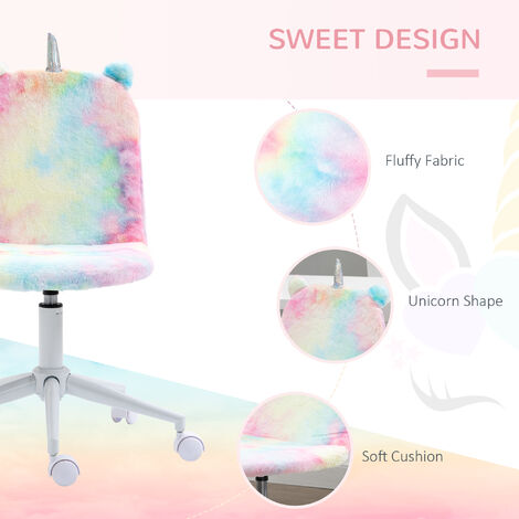 Vinsetto Fluffy Unicorn Office Chair w/ Swivel Wheel, Cute Desk Chair ...
