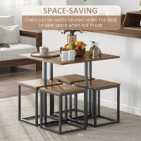 HOMCOM 5 PCS Industrial Boxy Table & Stool Set Metal Frame Cool Dining ...