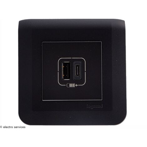 Prise Double chargeur USB Type-A + Type-C Mosaic Legrand Noir complet ...