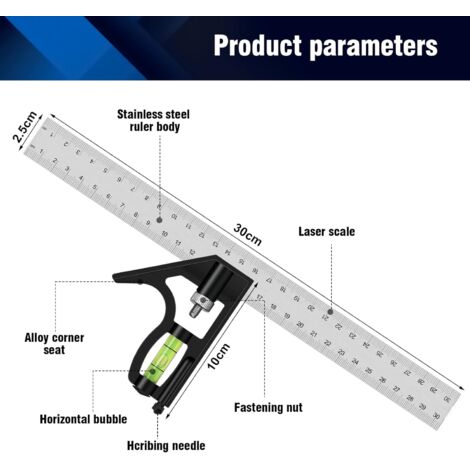 Escuadras combinadas de acero inoxidable de 300 mm, regla angular ...