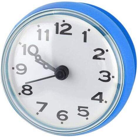 (Azul) Mini reloj de pared resistente al agua con ventosas para baño ...