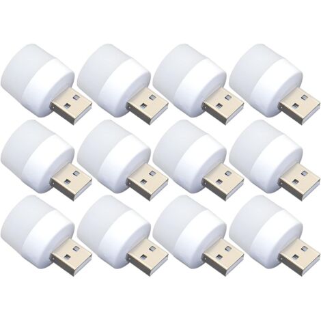 Paquete de 12 mini bombillas LED nocturnas USB, sin sensor de luz ...