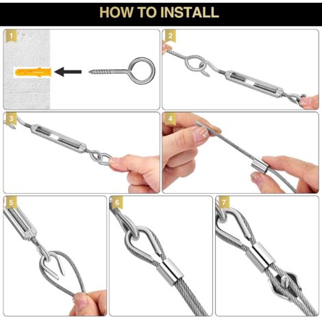 CCYKXA Kit de cuerda colgante de acero inoxidable de 20 m, cable de ...