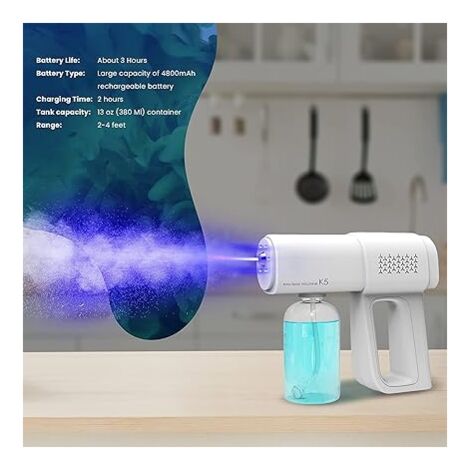 Ahlsen Pistola pulverizadora nano USB, desinfectante eléctrico con luz azul, pulverizador manual ...