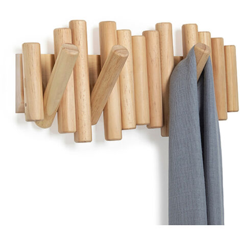 Ahlsen Gancho de pared con 5 ganchos, madera natural, 37,5x16x11 cm