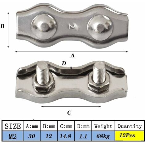 Brida para cables de acero inoxidable dúplex de 12 piezas, conector de ...