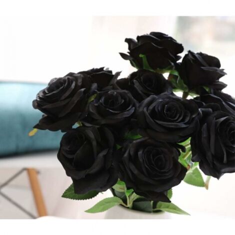 10 Uds (negro) flores de rosas de seda artificiales de un solo tallo ...