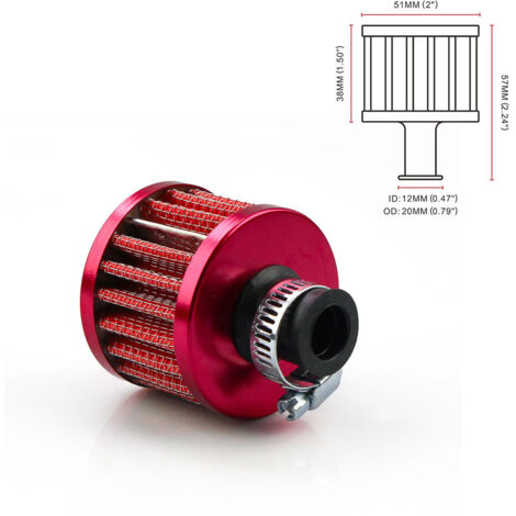 Universal 12mm Auto Luftfilter Kaltlufteinlass Filter Rot