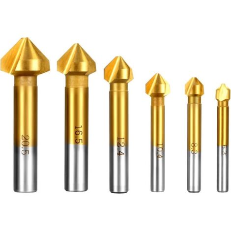 6Pcs 90° HSS Countersink Titanium Conical Cylindrical Three-Cutter ...