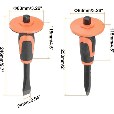 1Set 9.7" Masonry Chisel Set with Pointed Flat Head and Handguard ...