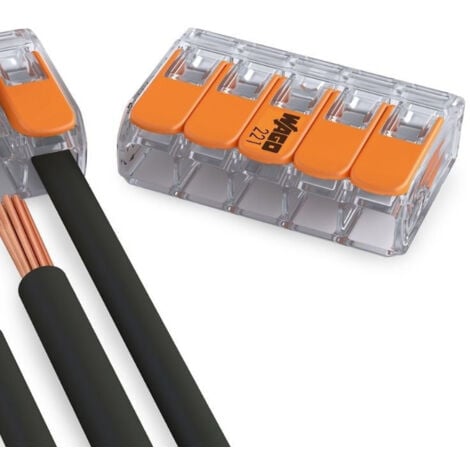 Pack de 50 bornes de connexion rapide à levier WAGO 5 entrées fil souple et rigide - S221