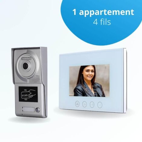 Portier interphone vidéo CLASSIC 4 Fils - 1 appartement - 1 écran blanc ...