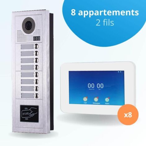 Portier interphone vidéo MODERN 2 Fils - 8 appartements - 8 écrans ...