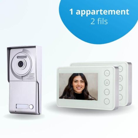 Portier interphone vidéo NEO 2 Fils - 1 appartement - 2 écrans blancs