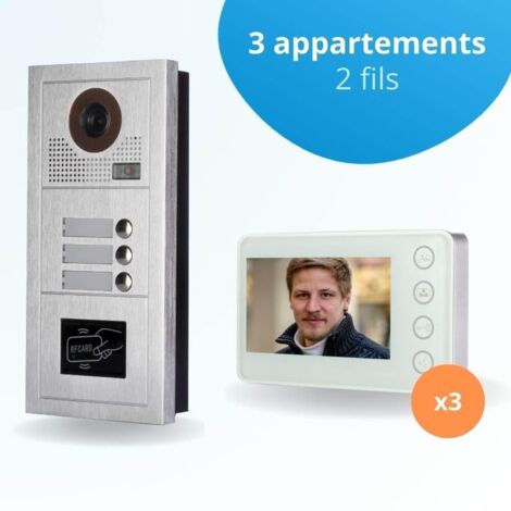 Portier interphone vidéo MODERN 2 Fils - 3 appartements - 3 écrans ...