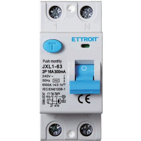 INTERRUTTORE DIFFERENZIALE PURO SALVAVITA PER BARRA DIN 2 MODULI 2P 16A 240V 300mA 6KA