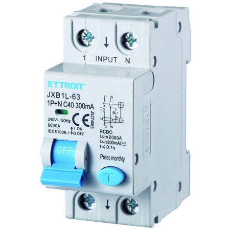 INTERRUTTORE MAGNETOTERMICO DIFFERENZIALE SALVAVITA PER BARRA DIN 2 MODULI 1P+N 40A C40 240V ...