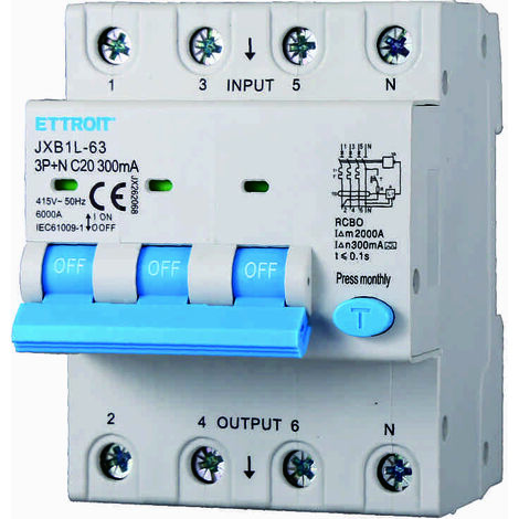 Magnetotermico Differenziale 3P+N 20A 300mA 380V-6KA CLASSE A