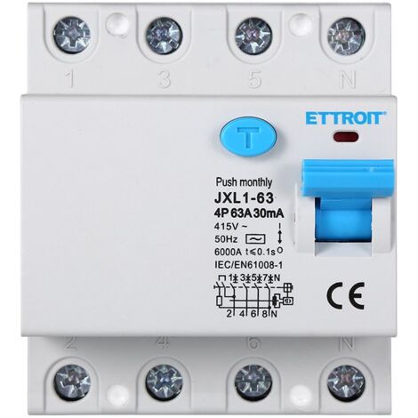 ETTROIT INTERRUTTORE MAGNETOTERMICO DIFFERENZIALE PURO SALVAVITA PER BARRA DIN 4 MODULI 4P 63A ...