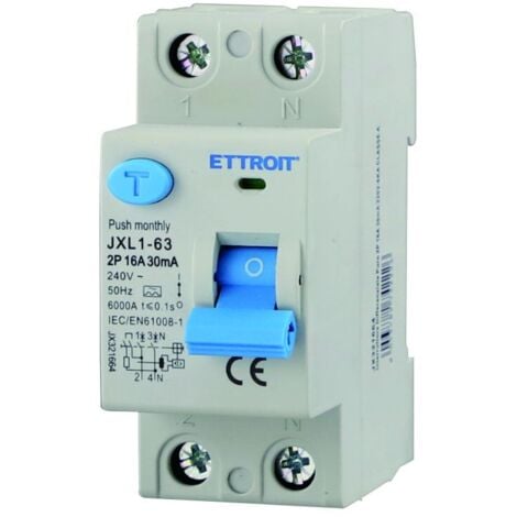 Interruttore Differenziale Puro Tipo A 1P+N 2M 6000A 30mA 16A AC 230V