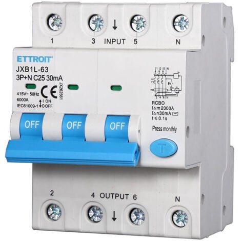 INTERRUTTORE MAGNETOTERMICO DIFFERENZIALE SALVAVITA PER BARRA DIN 4 MODULI 3P+N 25A C25 380V ...