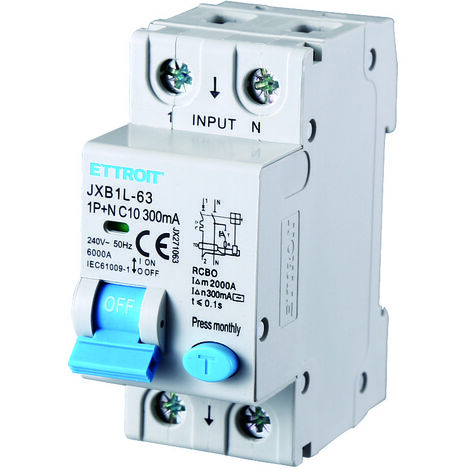 INTERRUTTORE MAGNETOTERMICO DIFFERENZIALE SALVAVITA PER BARRA DIN 2 MODULI 1P+N 10A C10 240V ...