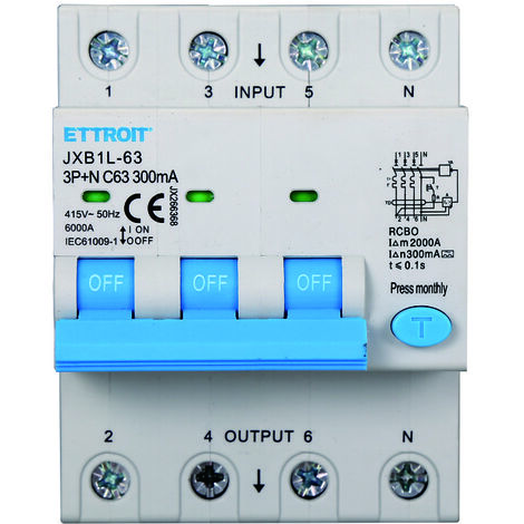 Magnetotermico Differenziale 3P+N 63A 300mA 380V-6KA CLASSE A