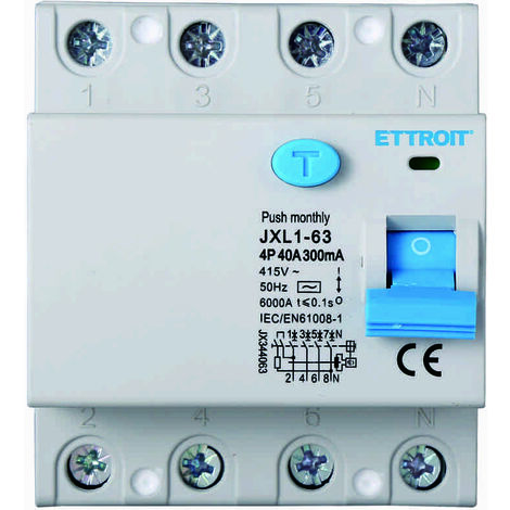 INTERRUTTORE MAGNETOTERMICO DIFFERENZIALE PURO SALVAVITA PER BARRA DIN 4 MODULI 4P 40A 415V ...