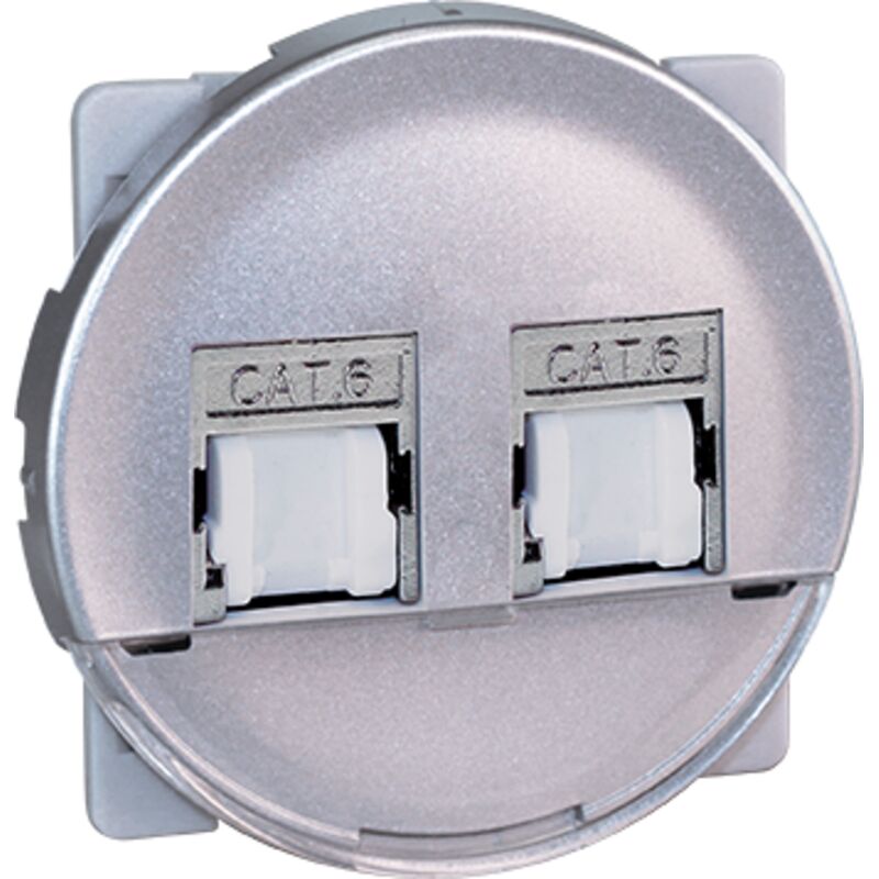 Doppelter RJ45 Multimedia-Steckdose STP Cat6 Grade 3 - COMETE Farbe Silber