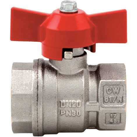 Kugelhahn - Messing - IG/IG - Roter Schmetterlingsgriff 20X27