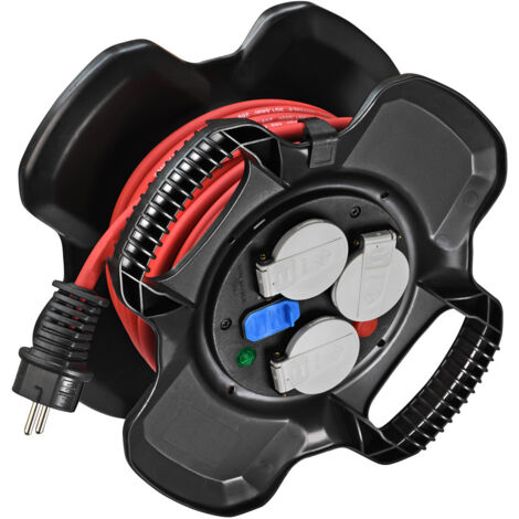 Kompakter Kabelaufroller X-GUM mit 3 Steckdosen und Klappdeckeln, 2 USB ...