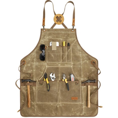 Sollbry Woodworking Workshop Apron, Waxed Canvas Work Aprons for Men and Women with Pocket and ...