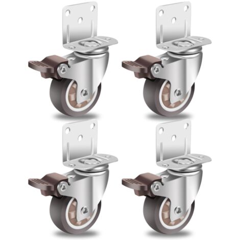 Sollbry 50mm Furniture Casters with 4 Brakes, L-Shaped Mounting Plate ...